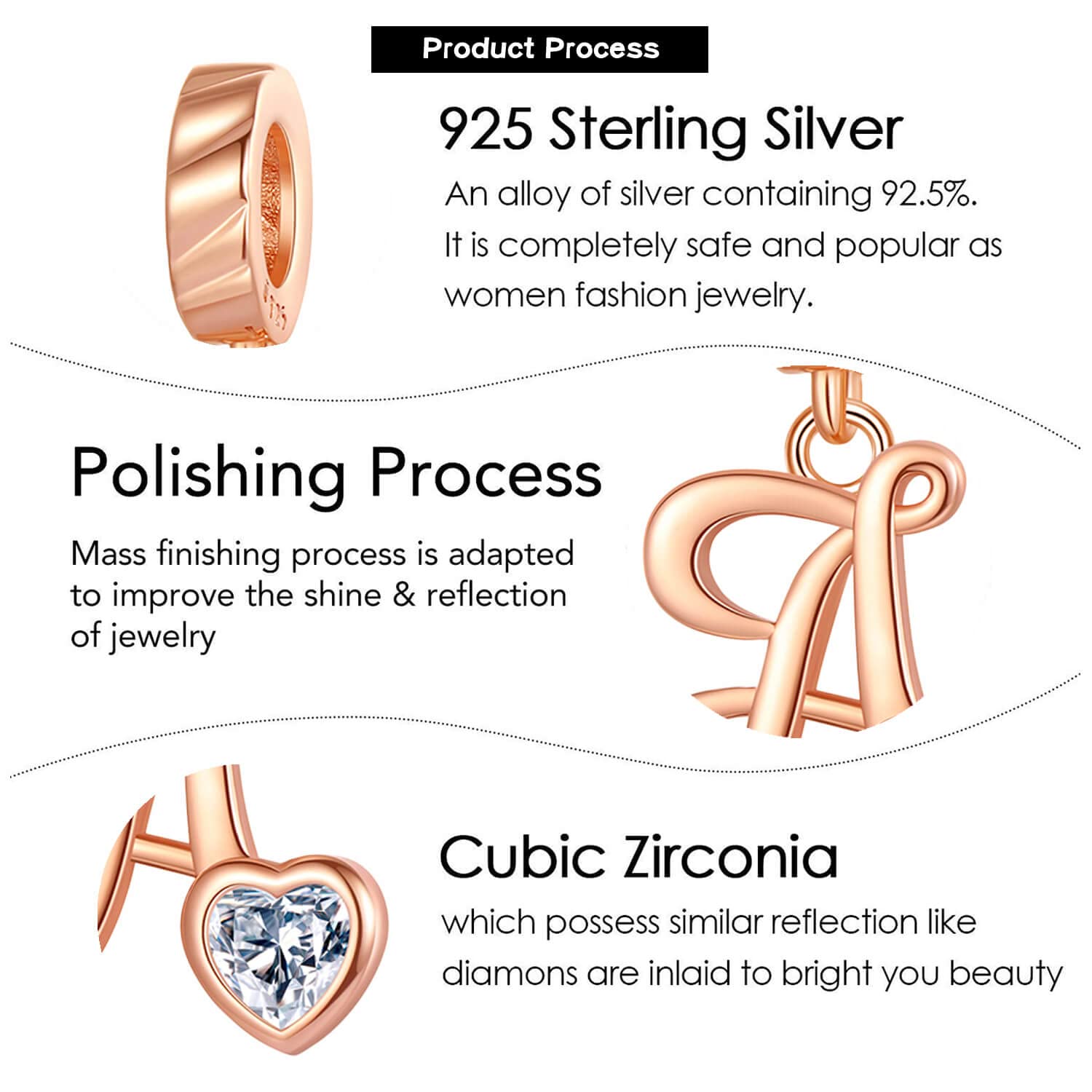 VALGACLS A-Z Letter Charm Rose Gold Letter Charms Letter C Alphabet Dangle Charm Beads for Bracelets and Necklaces