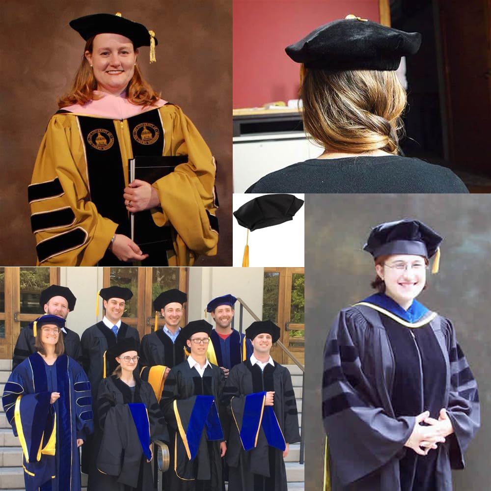 goprety Doctoral Graduation Tam with Bullion Tassel 8 Sided velour
