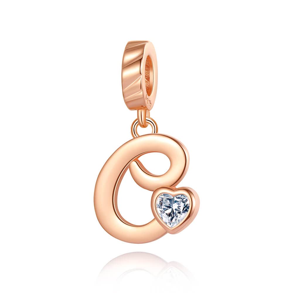 VALGACLS A-Z Letter Charm Rose Gold Letter Charms Letter C Alphabet Dangle Charm Beads for Bracelets and Necklaces