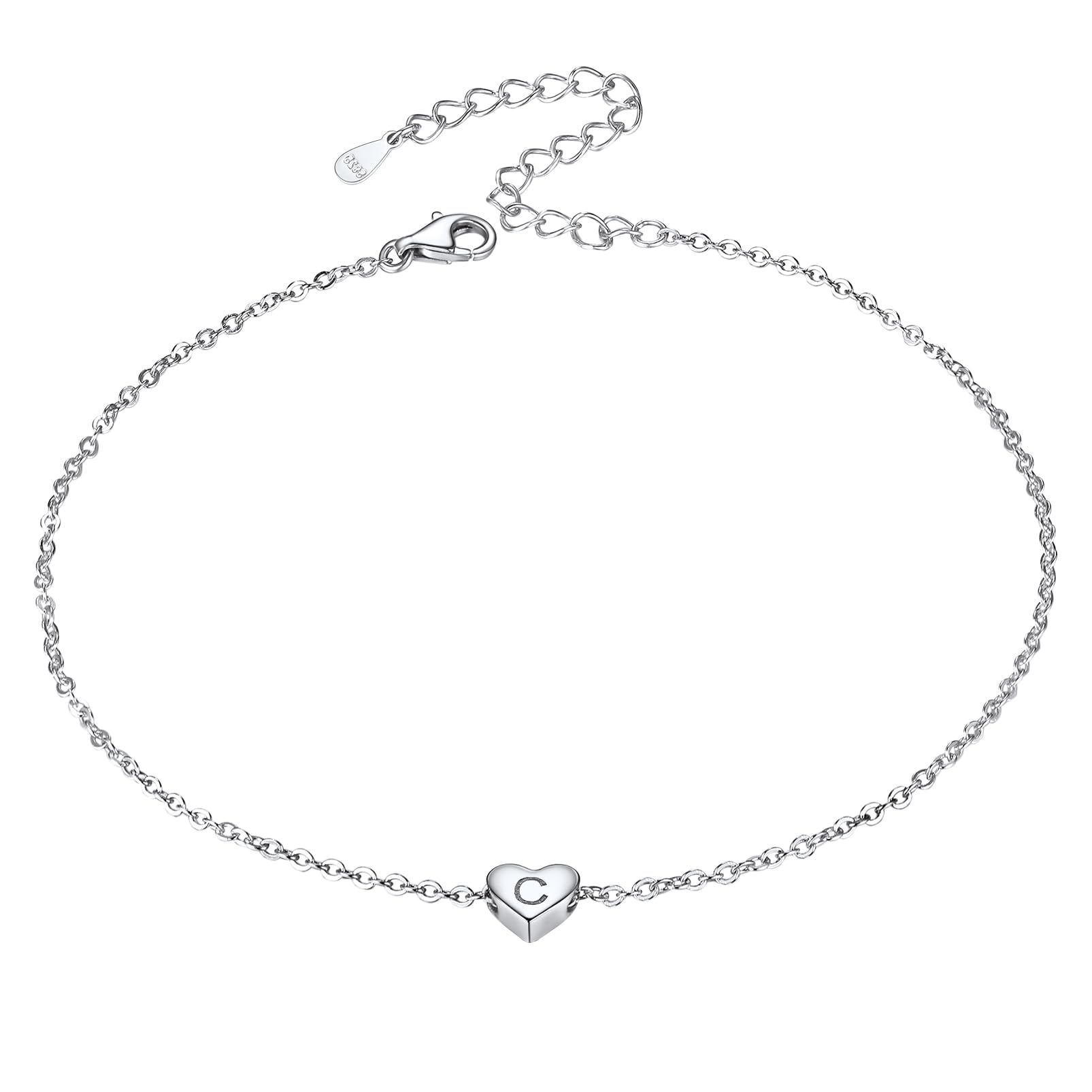 Silvora Dainty Heart Letter S925 Sterling Silver Anklet Initial Anklets for Women-Non-Tarnish Adjustable Ankle Bracelet for Women, Perfect Gift for Beach, Party, Everyday Wear