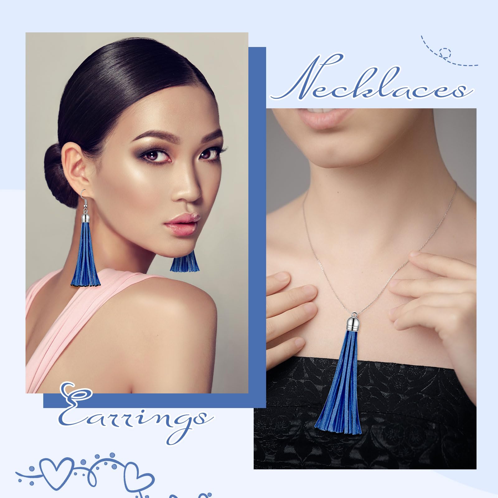 50 Pcs Keychain Tassel with Silver Cap 3.5 inches Faux Leather Tassel Suede Tassels Pendants with Loop for Cellphone Crafts Strap Jewelry Making DIY Earring Necklace Decoration (Navy Blue)