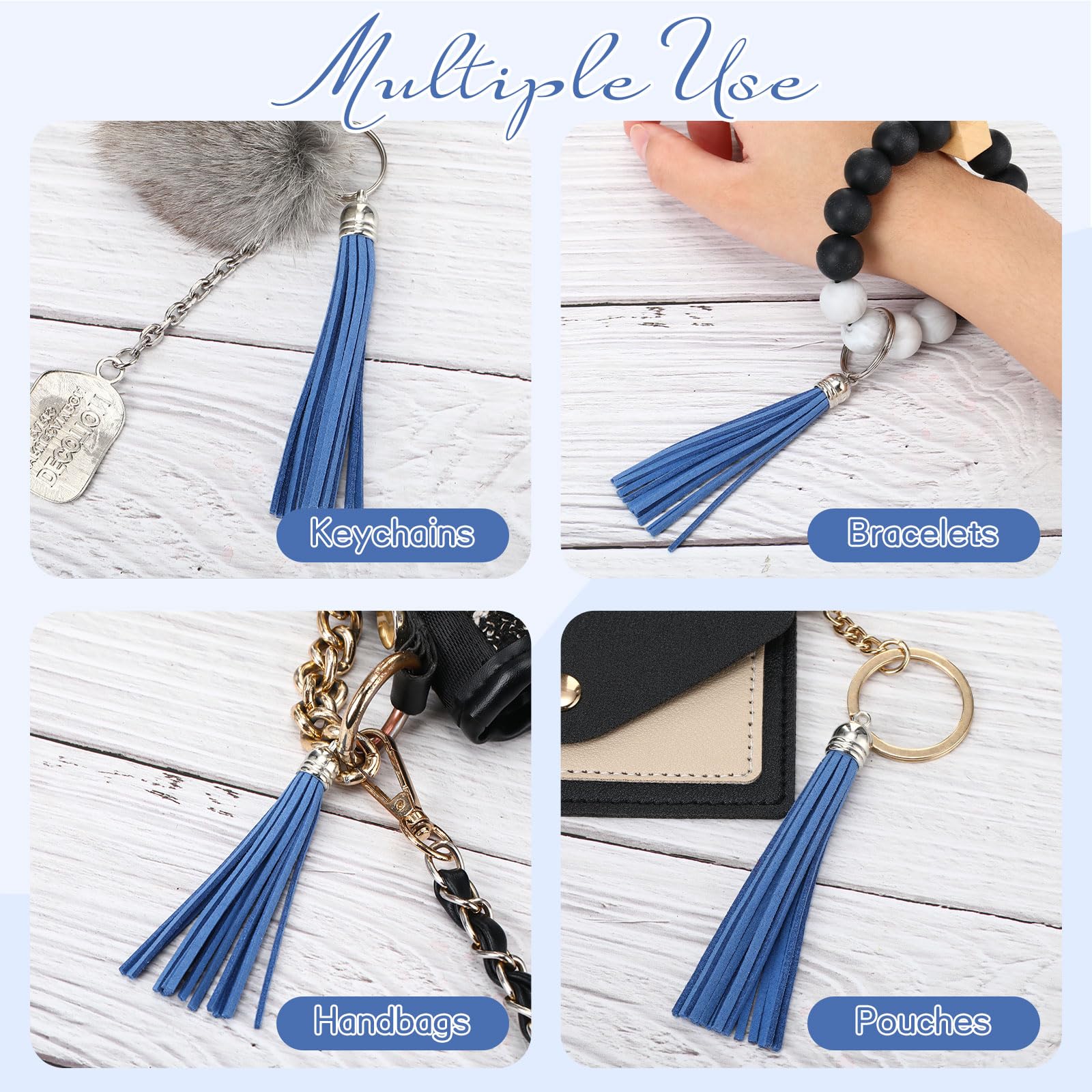 50 Pcs Keychain Tassel with Silver Cap 3.5 inches Faux Leather Tassel Suede Tassels Pendants with Loop for Cellphone Crafts Strap Jewelry Making DIY Earring Necklace Decoration (Navy Blue)