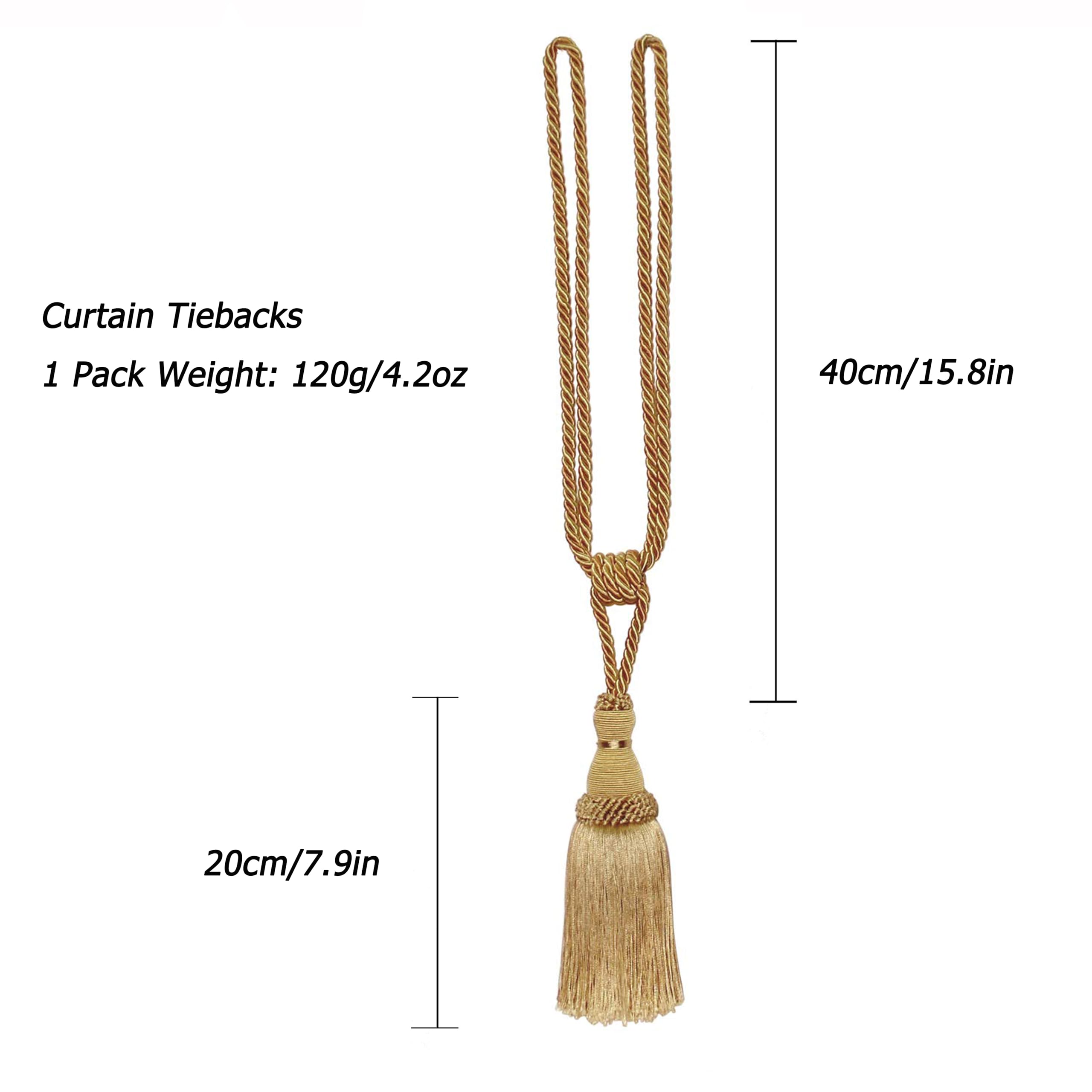 BEL AVENIR 4 Pack Curtain Tiebacks Tassel Drapery Tie-Backs Rope Handmade Holdbacks Home Office Hotel Decorative (Gold)