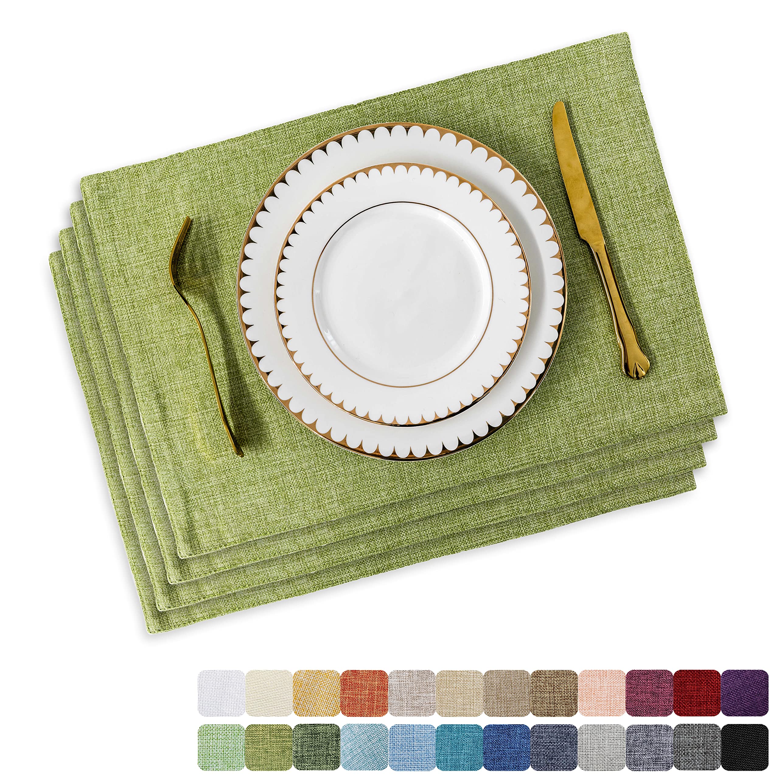 Home Brilliant Green Placemat Set of 4 Washable Place Mats Placemats Heat Resistant Sage Placemat for Dining Table Kitchen Table Mats Spring Dinner Decor, Grass Green