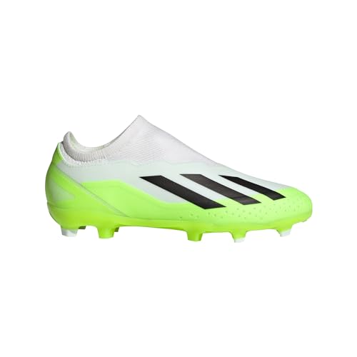 adidas X Crazyfast.3 Firm Ground Sneaker, White/Core Black/Lucid Lemon, 13.5 US Unisex Little Kid