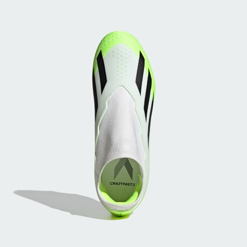 adidas X Crazyfast.3 Firm Ground Sneaker, White/Core Black/Lucid Lemon, 13.5 US Unisex Little Kid