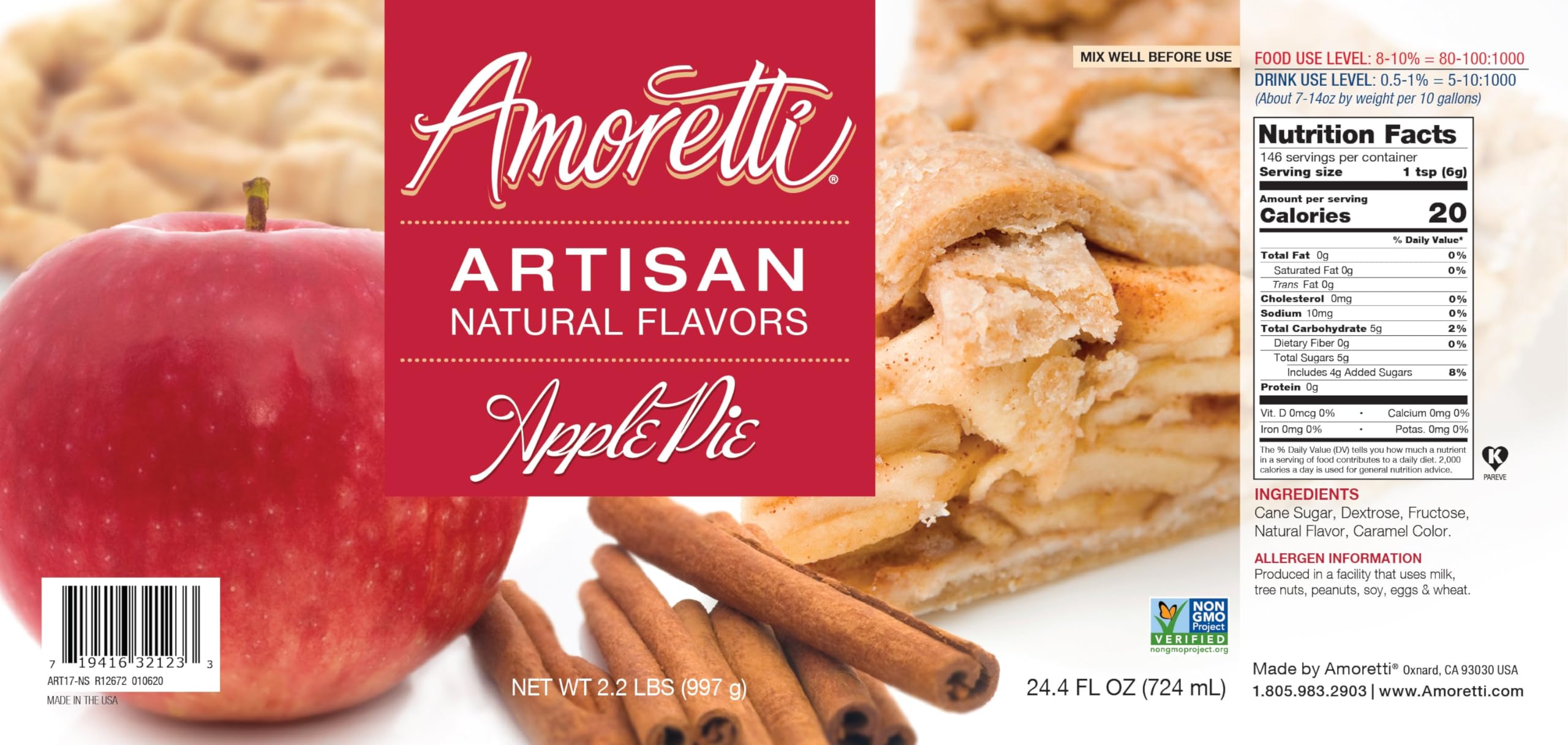 Amoretti - Natural Apple Pie Artisan Flavor Paste 8 oz - Perfect For Pastry, Savory, Brewing, and more, Preservative Free, Gluten Free, Kosher Pareve, No Artificial Sweeteners, Highly Concentrated