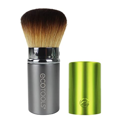 EcoTools Travel Kabuki Makeup Brush for Foundation, Blush, Bronzer, & Powder, Retractable, Green, Aluminum, Sustainable, Travel Friendly & Perfect for On The Go, 1 Count