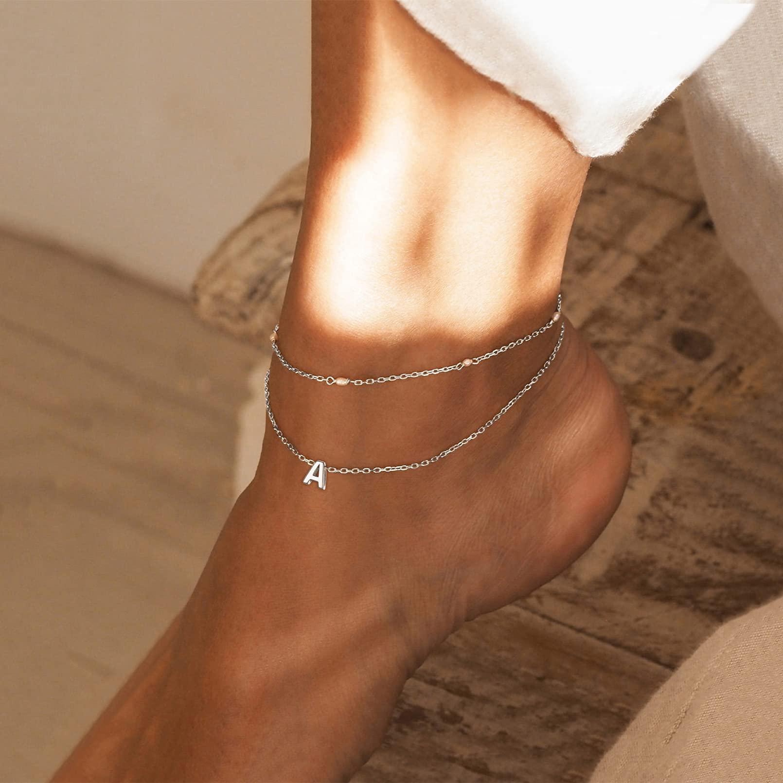ChicSilver Dainty Initial Ankle Bracelets for Women Sterling Silver Anklet with Initial C Letter Anklets Minimalist Summer Beach Foot Chain Personalized Alphabet Jewelry