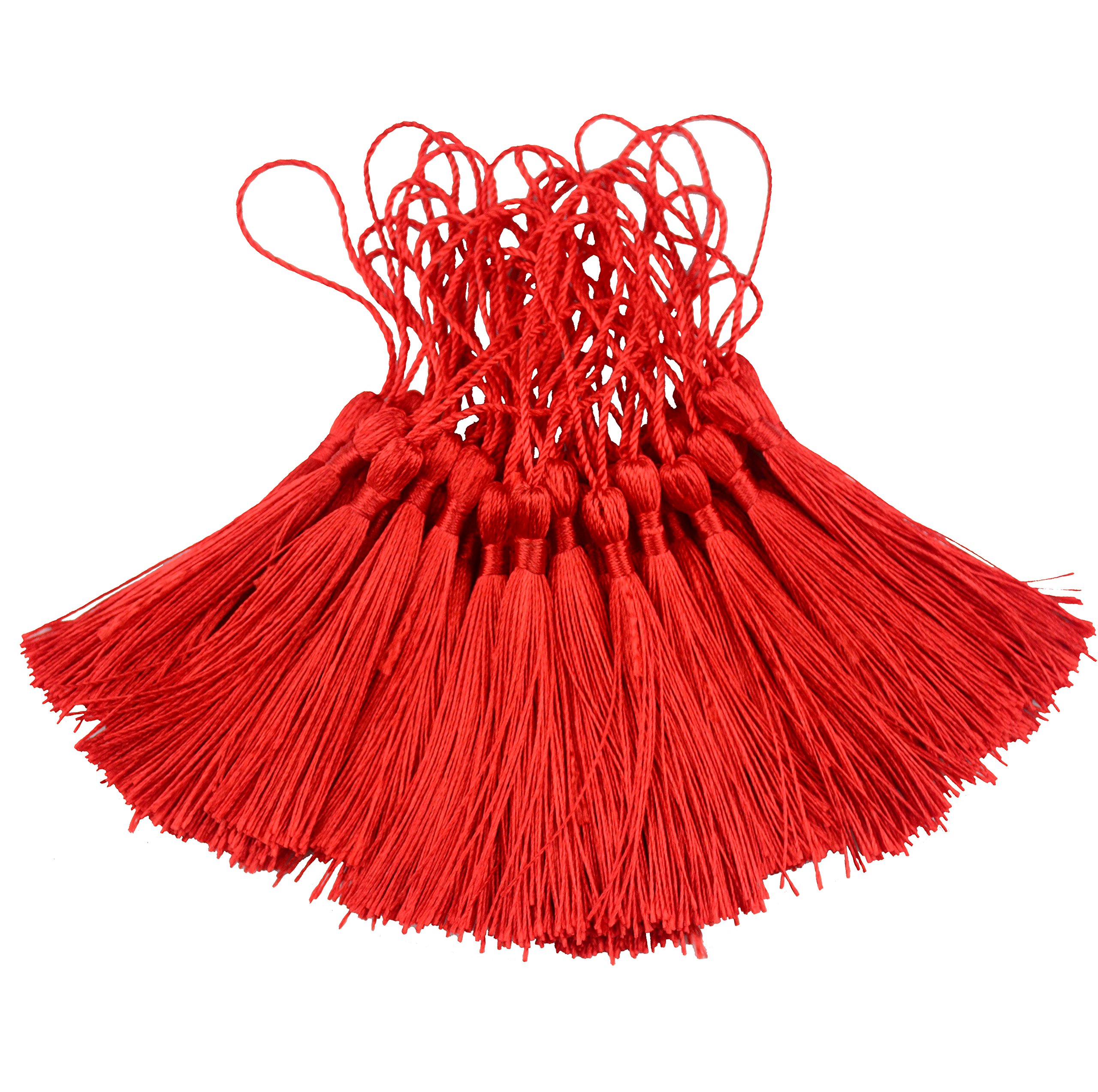 Makhry 100pcs Tassels 5 Inch Silky Floss Bookmark Tassels with Cord Loop Small Tassels for Crafts Bookmarks Jewelry Making DIY Souvenir Accessory (Red)