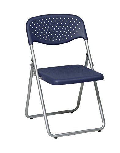 Office Star FC Series 4-Pack Folding Chairs with Ventilated Plastic Seat and Back, Blue Seat and Silver Frame