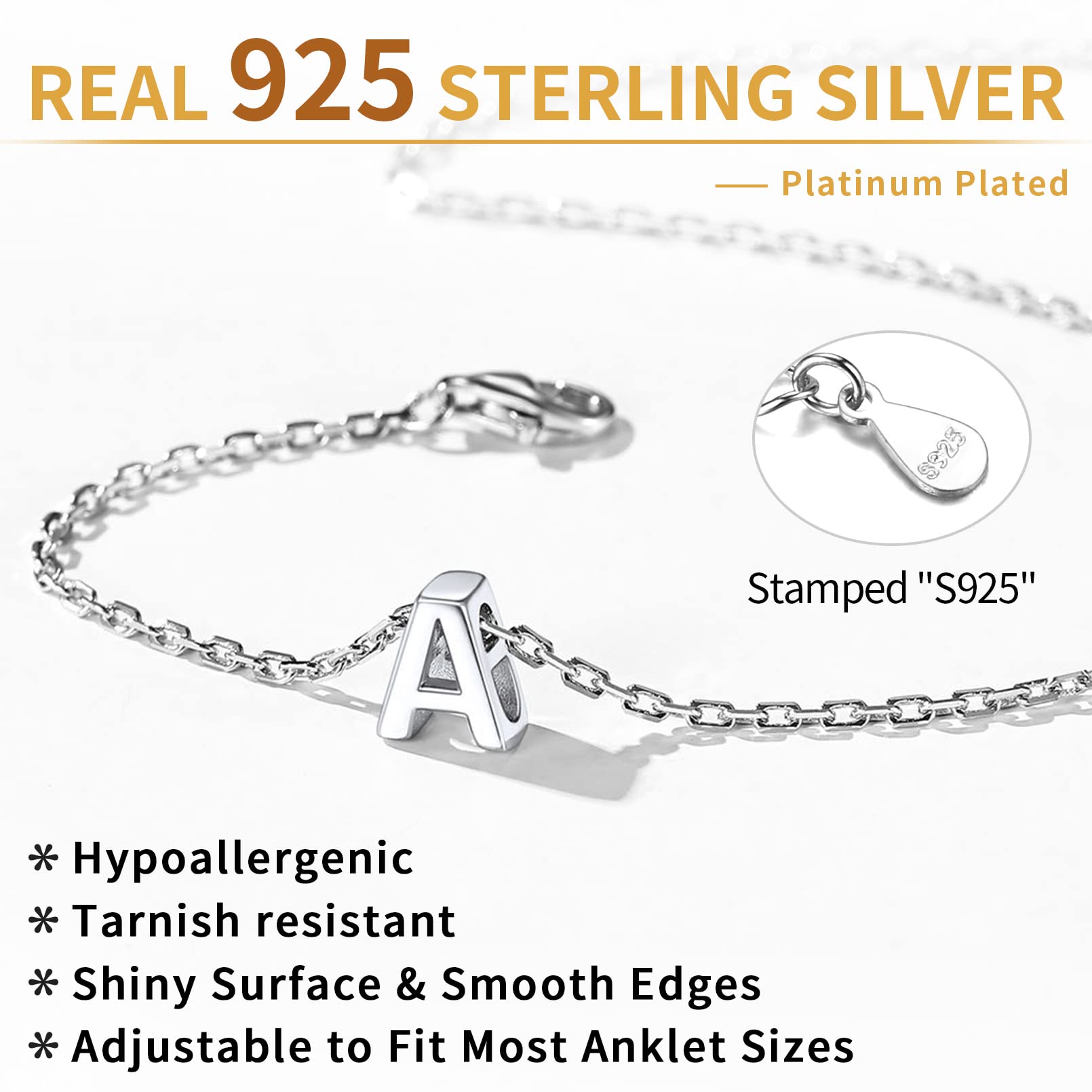ChicSilver Dainty Initial Ankle Bracelets for Women Sterling Silver Anklet with Initial C Letter Anklets Minimalist Summer Beach Foot Chain Personalized Alphabet Jewelry