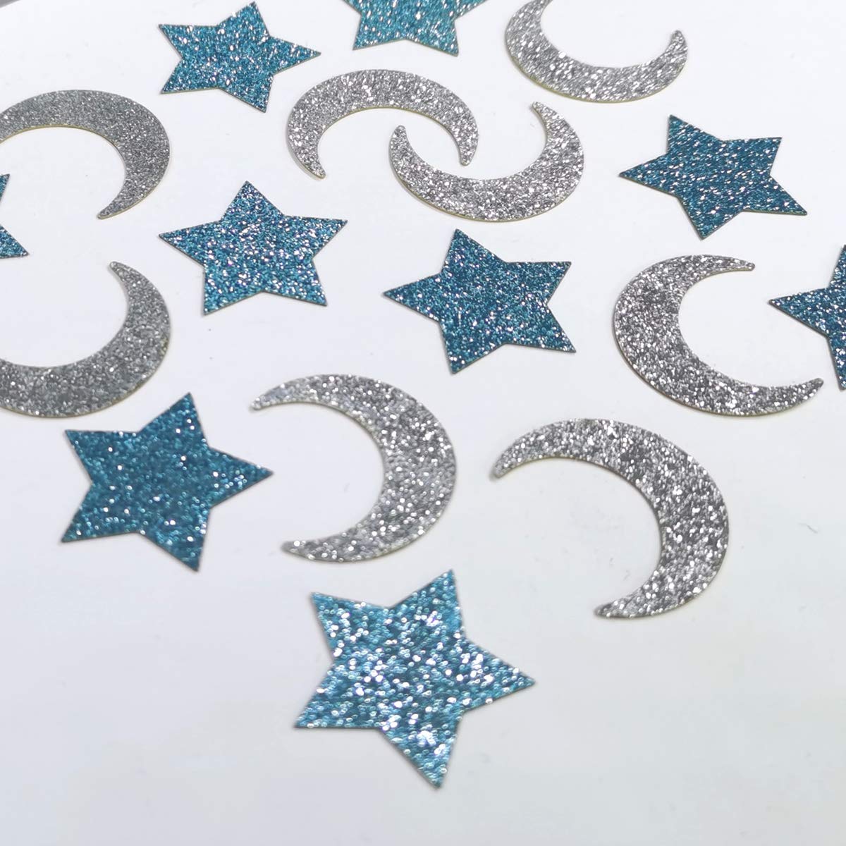 Glittery Moon and Star Table Confetti for Baby Shower Kids Birthday Party Twinkle Twinkle Little Star Decorations - Paper Scatter - Blue and Silver