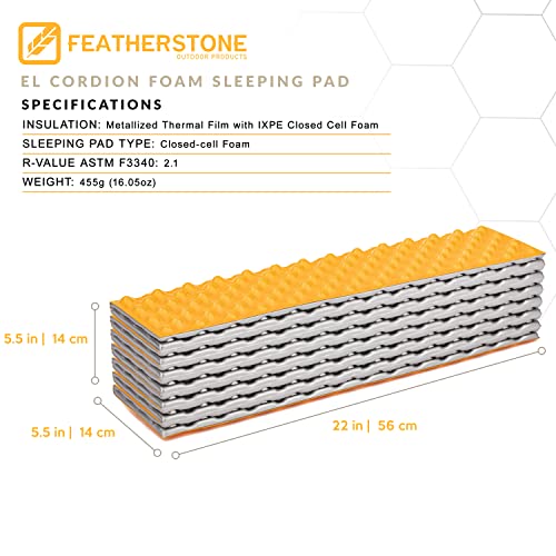 Featherstone Outdoor El Cordion Insulated R-Value 2.1 Sleeping Pad Closed Cell Foam Mat for Ultralight Backpacking Thru-Hiking and Camping