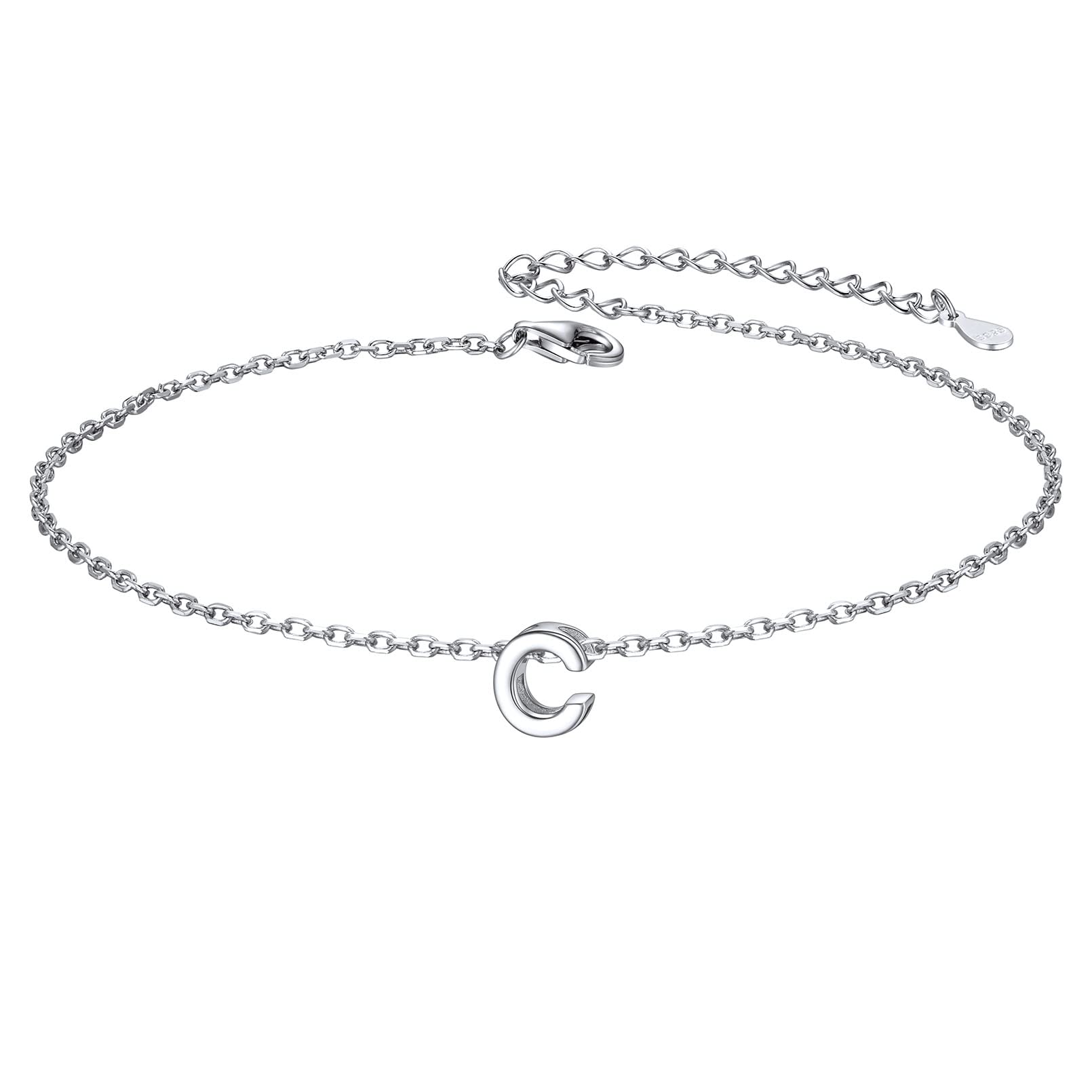 ChicSilver Dainty Initial Ankle Bracelets for Women Sterling Silver Anklet with Initial C Letter Anklets Minimalist Summer Beach Foot Chain Personalized Alphabet Jewelry