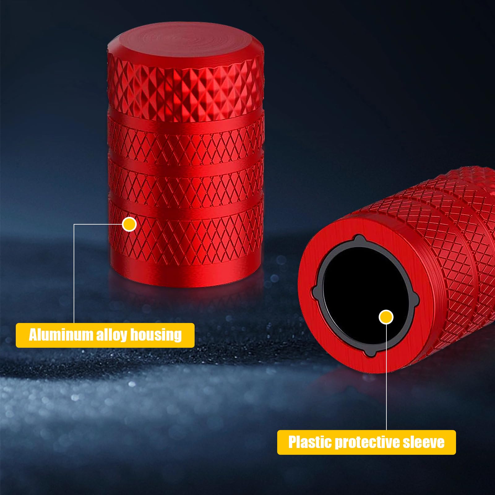 UGSHY 4 PCS Tire Valve Stem Caps for Car, Alloy Tire Valve Cap Set, Universal for Cars Trucks Motorcycles SUVs (Red)