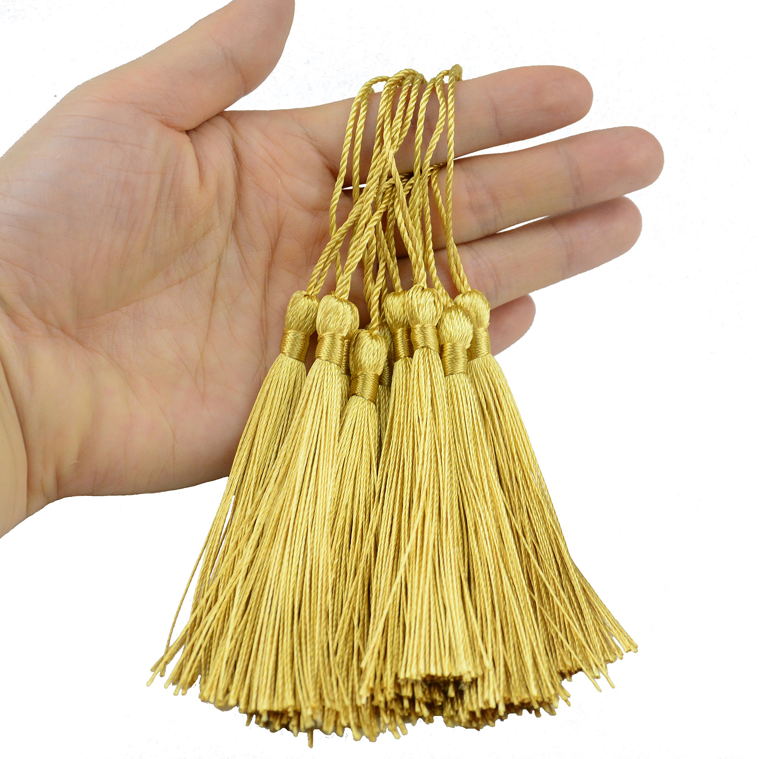 Aokbean 100pcs 5 Inches Handmade Silky Floss Soft Craft Bookmark Tassels with Loops for DIY, Jewelry Making, Graduation Tassel,Bookmarks,Souvenir (Light Gold)
