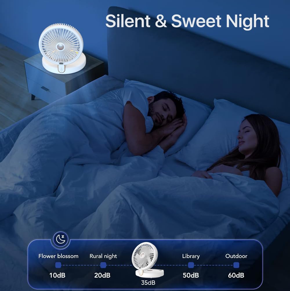 Jassco Air Circulator Fan, Table Fan, Portable Oscillating Desktop Fan, Wall-Mounted Fan, 6 Speeds, Personal Cooling Fan with LED Night Light for Home, Dorm, Workout,White