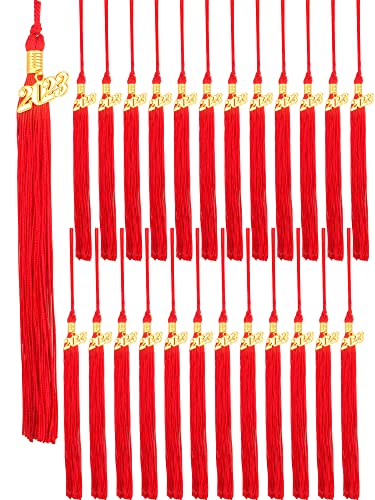 Fahacop 25 Pack 2023 Graduation Tassels Graduation Cap Tassel Charm Academic Graduation Tassels with Gold Date Charm for 2023 Year Graduation Party Ceremony (Red)