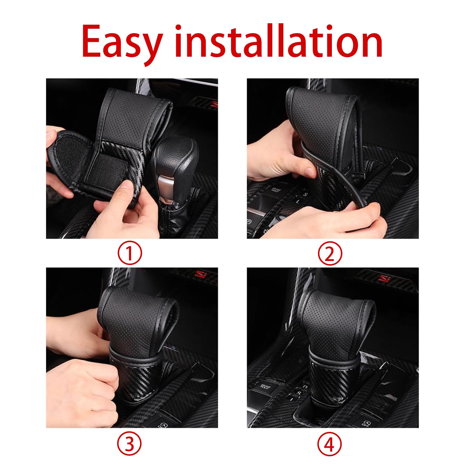 GKmow 1 PC Car Gear Shift Knob Cover, Carbon Fibre Gear Stick Protector, Leather Automobile Interior Accessories with Side Opening Design, Universal for Most Cars, SUVs and Vans (Black)