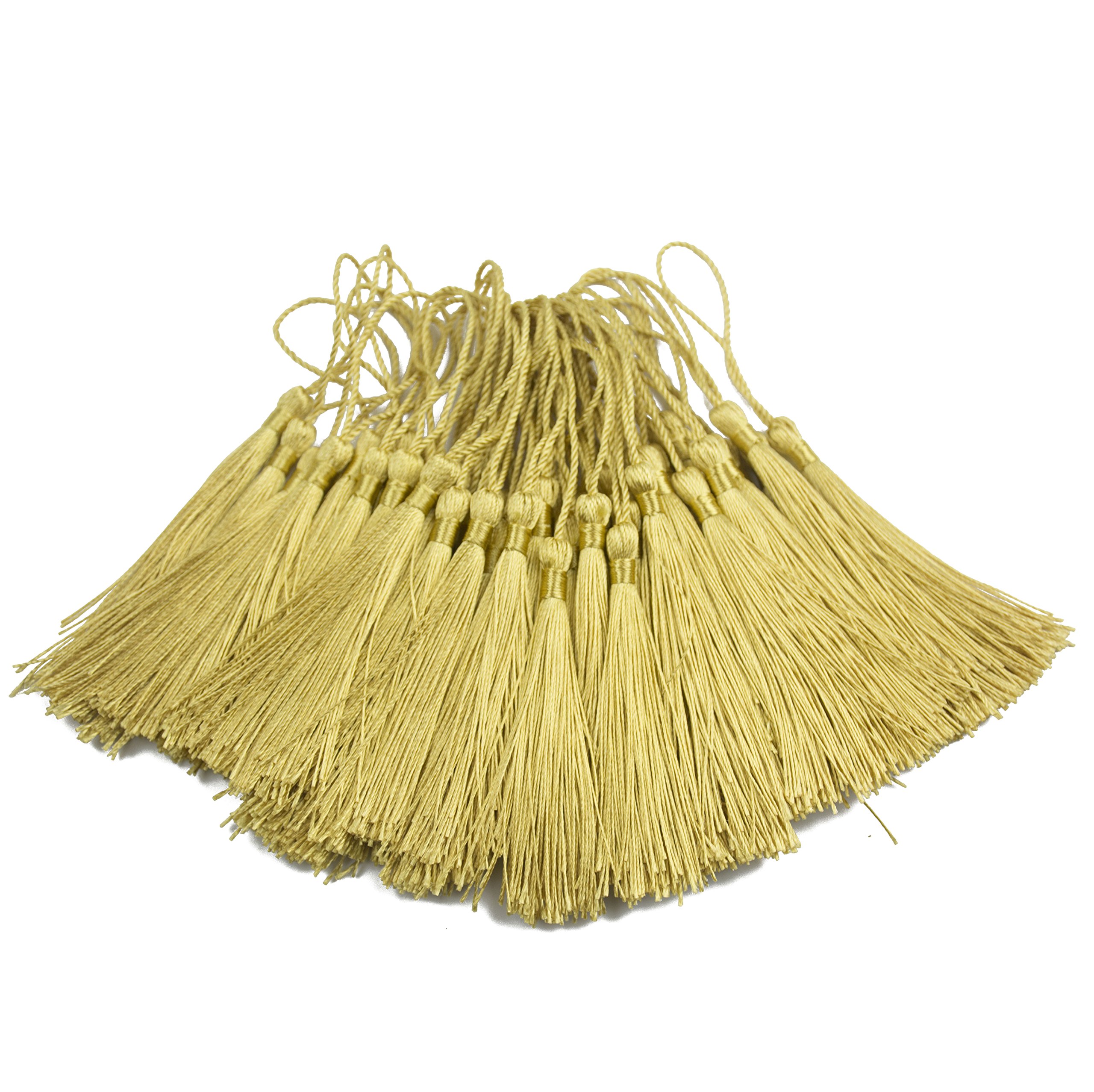 Aokbean 100pcs 5 Inches Handmade Silky Floss Soft Craft Bookmark Tassels with Loops for DIY, Jewelry Making, Graduation Tassel,Bookmarks,Souvenir (Light Gold)