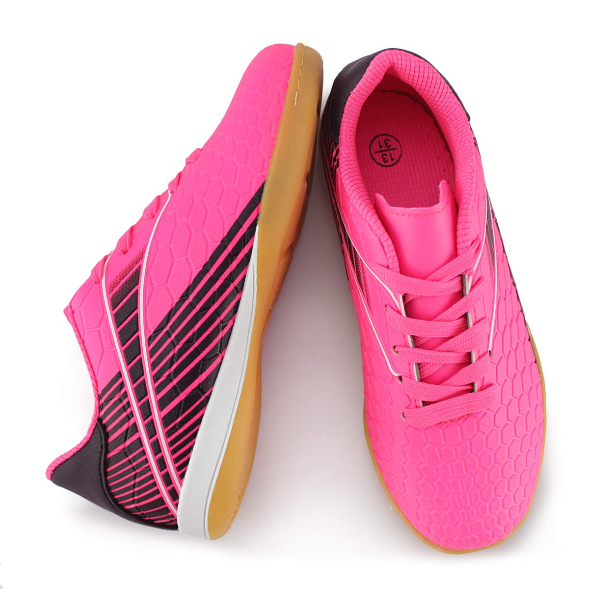 Hawkwell Kids Athletic Indoor Comfortable Soccer Shoes(Toddler/Little Kid/Big Kid), Pink PU, 3 M US