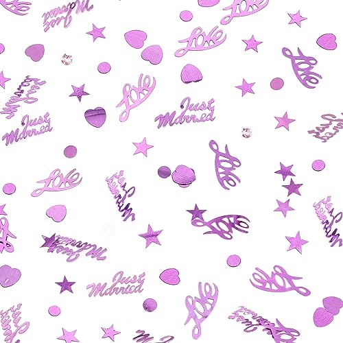 WenmthG 2.11 oz/ 60 g Purple Love Just Married Confetti, 800Pcs Wedding Table Confetti Decoration, Engagement Party Decorations, Glitter Confetti for Bridal Shower Wedding Bachelorette Party Couples