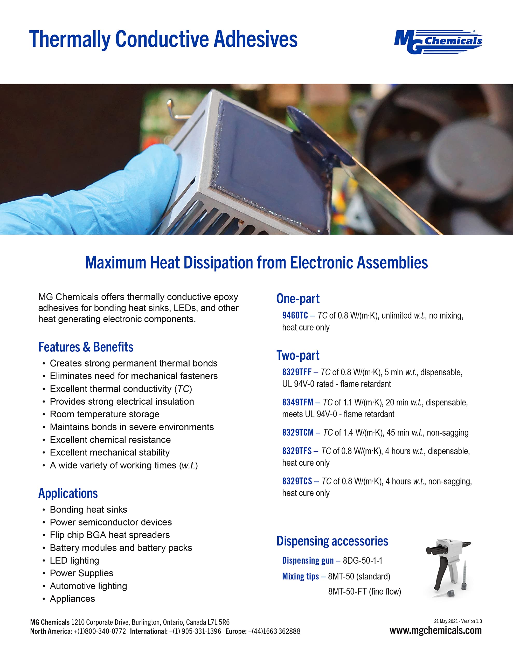 MG Chemicals - 8329TCM-6ML 8329TCM Thermally Conductive Adhesive, Medium Cure, 14 g, 2 Dispensers, 6 mL Kit,