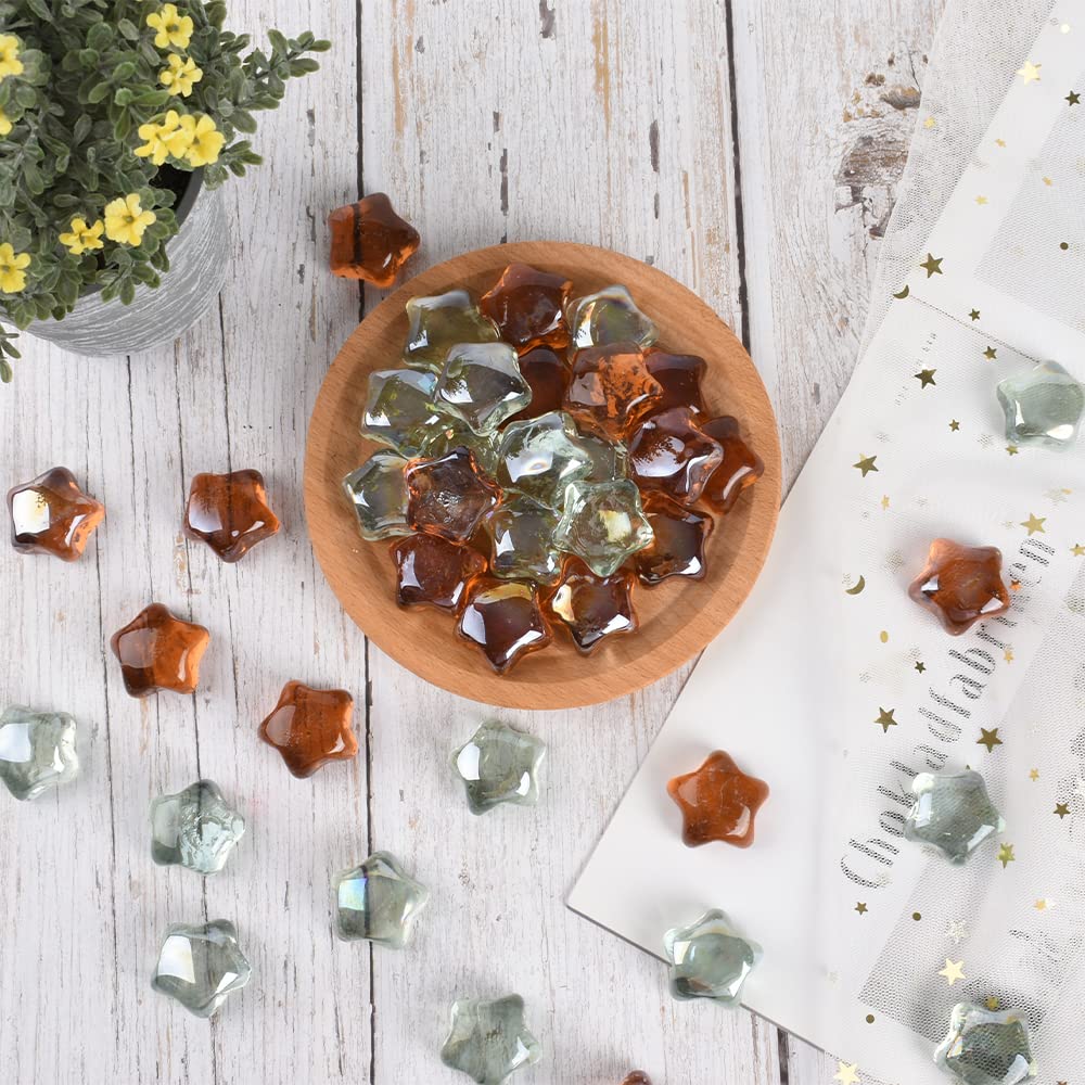 LUEYAO Star Glass Vase Filler Decorative Stars Shape Premium Glass Beads for Vases Gems Aquarium Pebbles Decorative Table Scatter Decor 1.3 LB 40 PCS