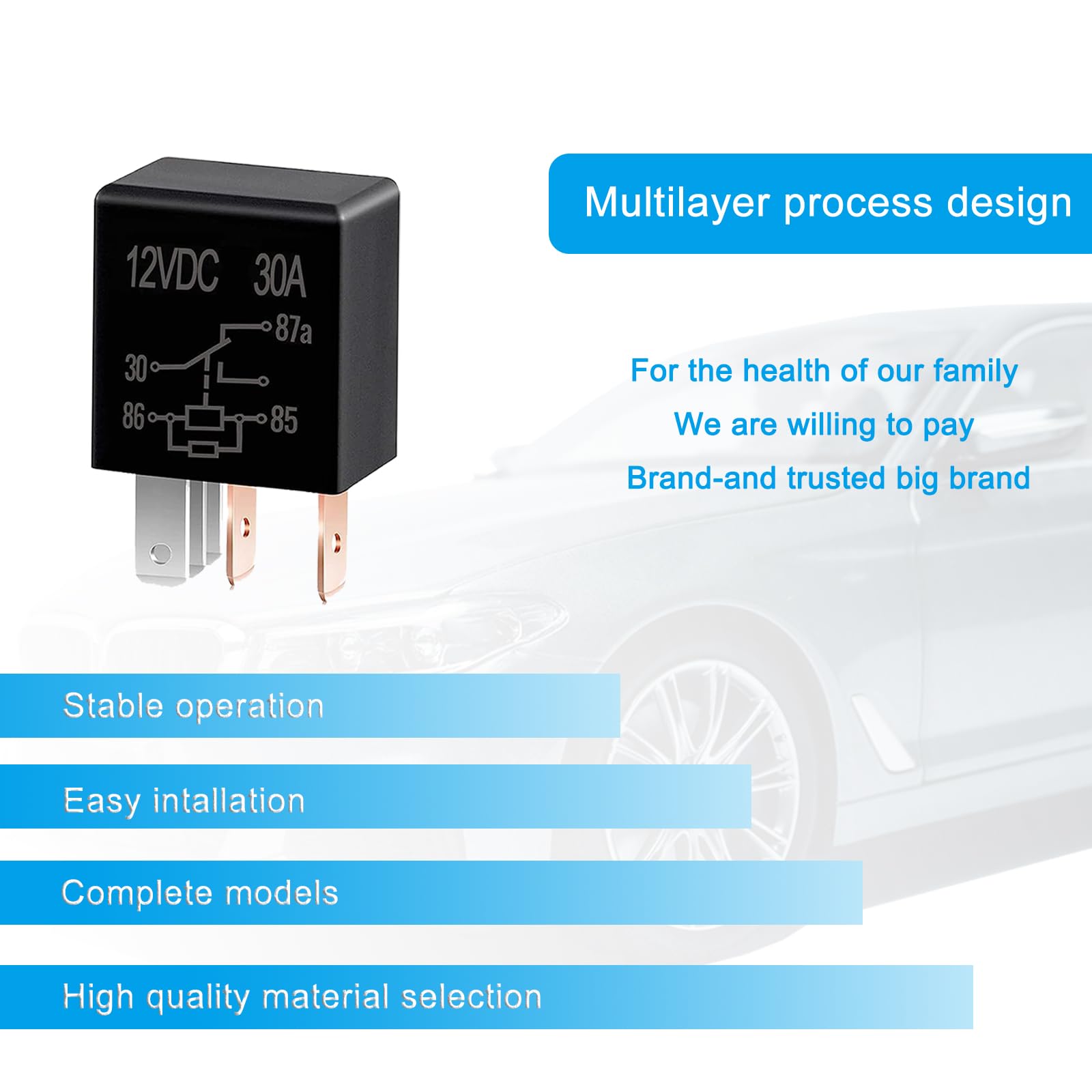 Yumfugu 2 PCS Car 5 Pin 12V 30A Relay, Multi-Purpose 30A Waterproof Heavy Duty Relay Replacement, Universal Automotive Conditioner Relay Accessories for Cars SUVs Trucks (Black)