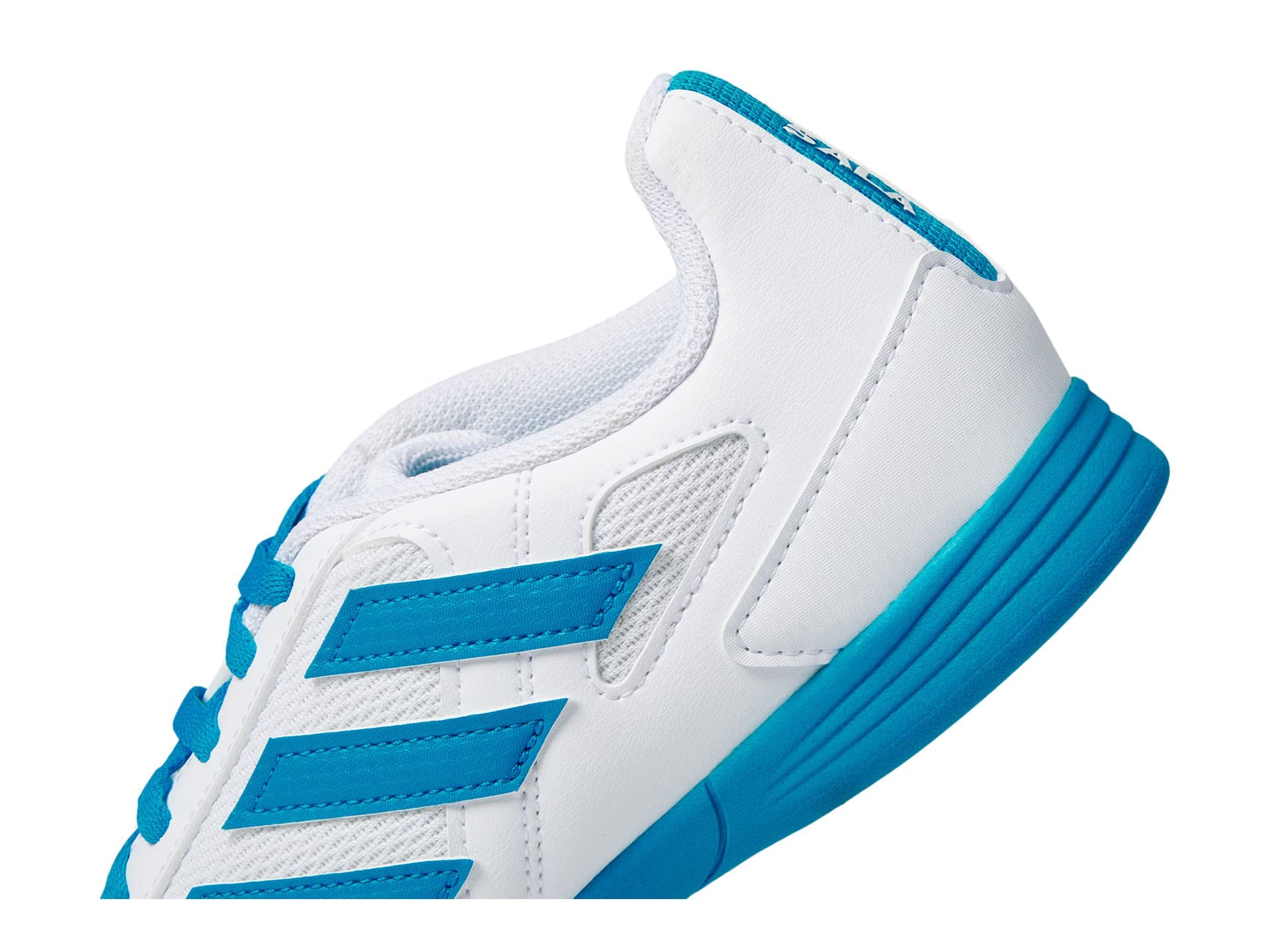 adidas Boy's Super Sala 2 Soccer Shoe, White/Solar Red/Team Royal Blue, 3.5 Little Kid