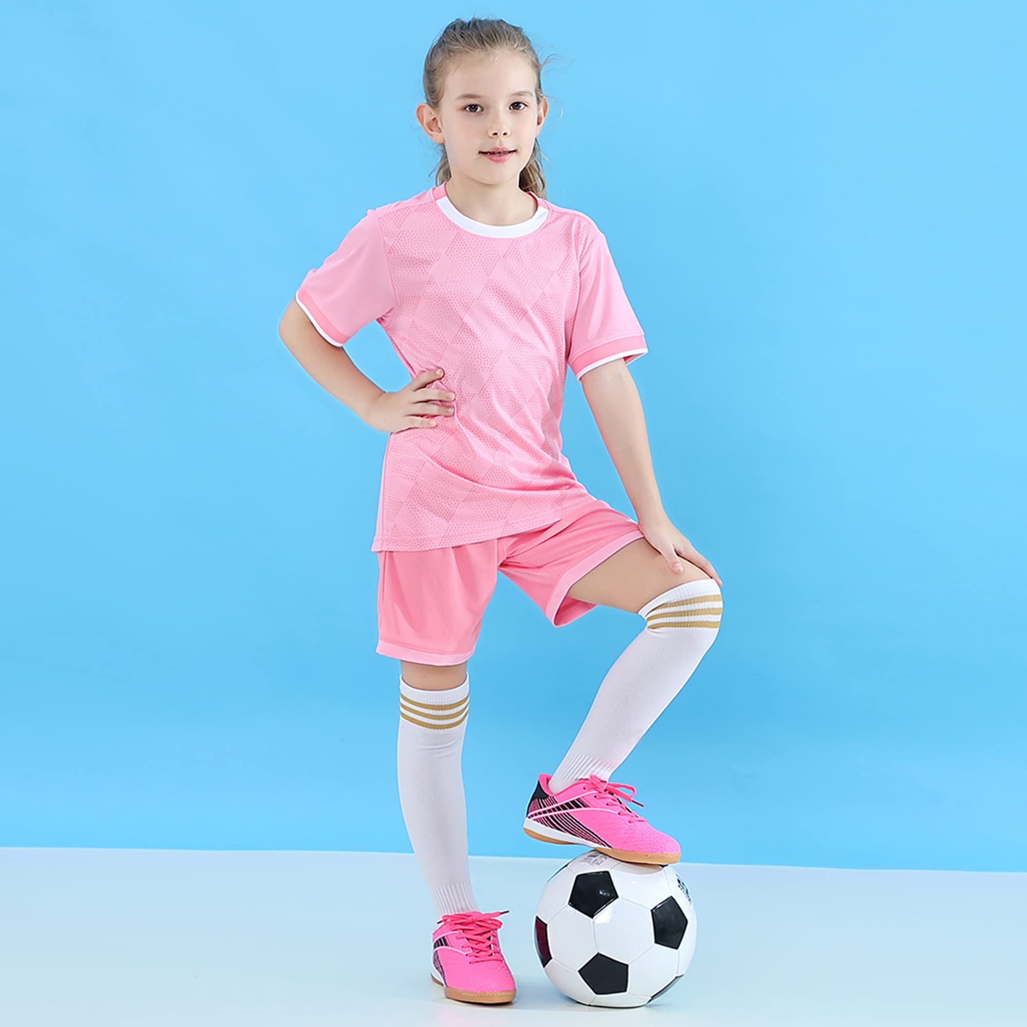 Hawkwell Kids Athletic Indoor Comfortable Soccer Shoes(Toddler/Little Kid/Big Kid), Pink PU, 3 M US
