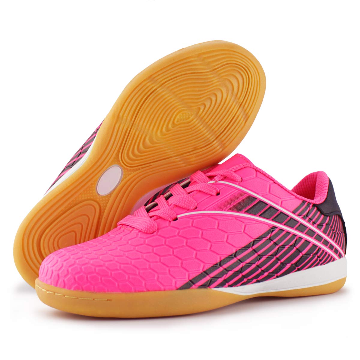 Hawkwell Kids Athletic Indoor Comfortable Soccer Shoes(Toddler/Little Kid/Big Kid), Pink PU, 3 M US