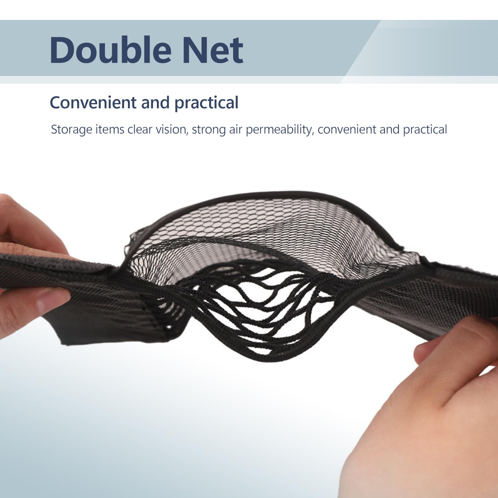 GKmow 2 PCS Car Elastic Storage Mesh Bag, 9.84" x 11.81" Velcro Seat Back Double-layer Mesh Garbage Bag, Multi-functional Compact Hemming Accessory, Universal Suits for Most Models (Black)