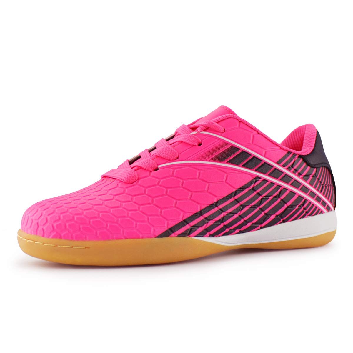 Hawkwell Kids Athletic Indoor Comfortable Soccer Shoes(Toddler/Little Kid/Big Kid), Pink PU, 3 M US