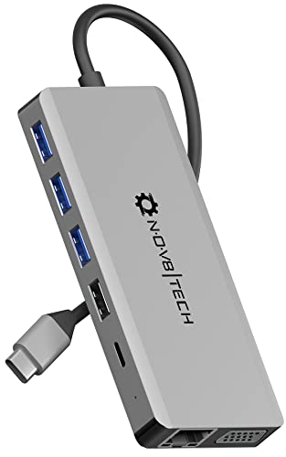 Nov8tech 13in1 USB C Docking Station Dual Monitor, USB C Hub with Dual HDMI, VGA, Ethernet, 5 Ports USB 3.0/2.0/C, 100W PD, TF/SD Card Reader, Audio, Compatible with MacBook, Laptops & Type C Devices