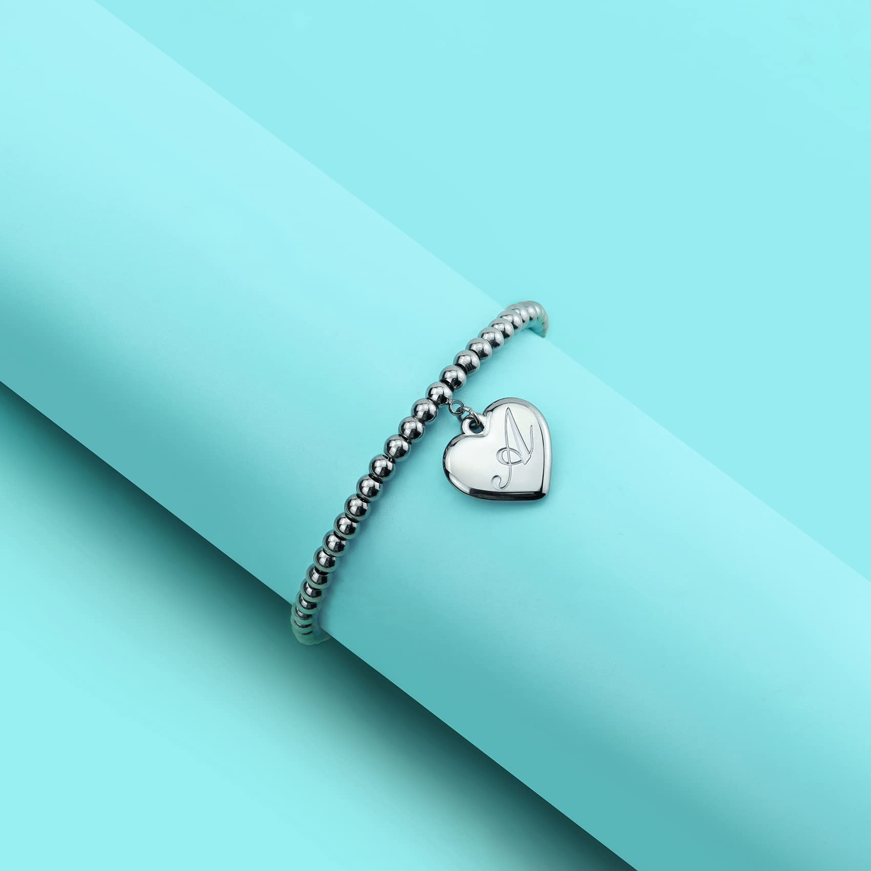 Monily Initial Bracelet for Women Heart Tag Bead Bracelet Letter C Bracelets Birthday Gifts