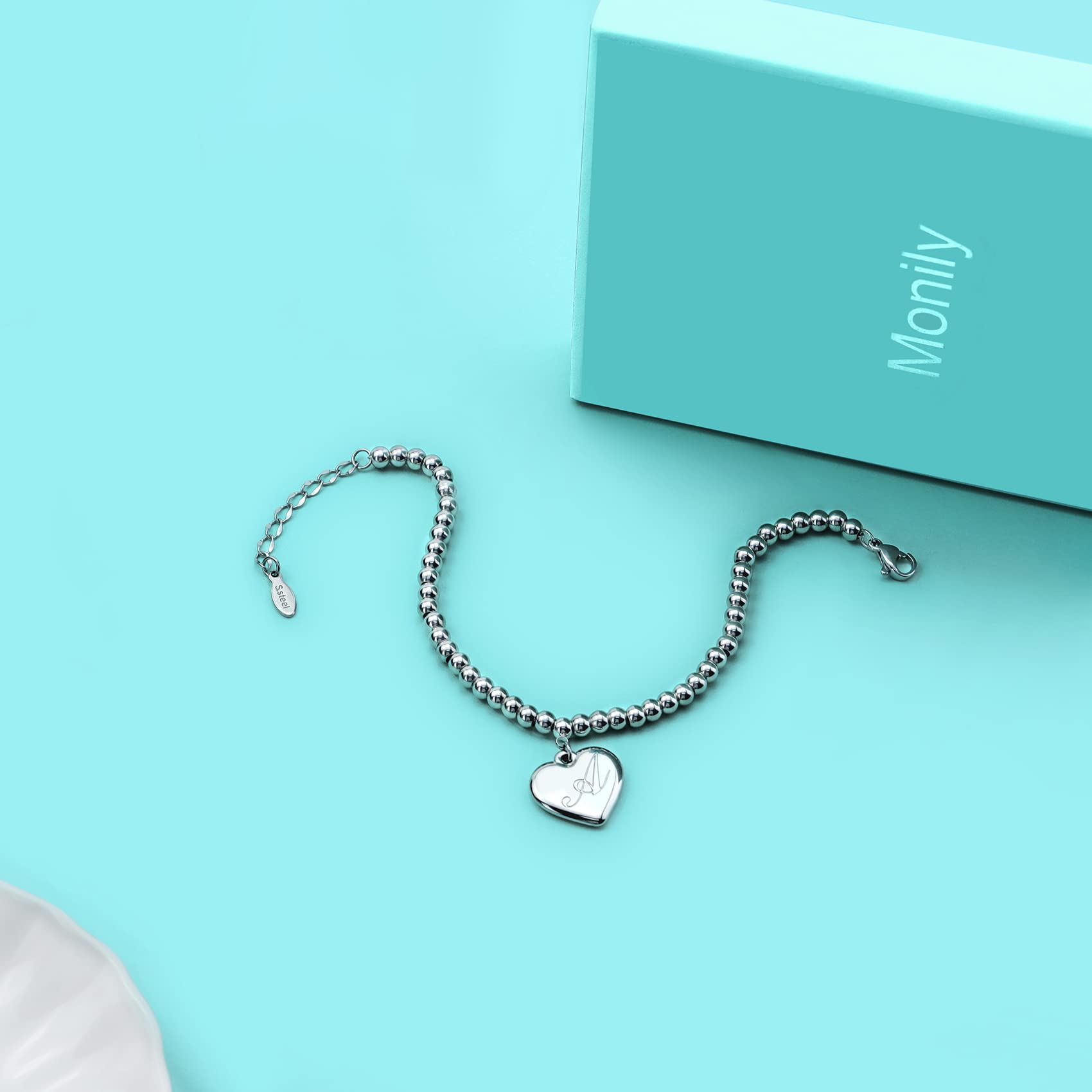 Monily Initial Bracelet for Women Heart Tag Bead Bracelet Letter C Bracelets Birthday Gifts
