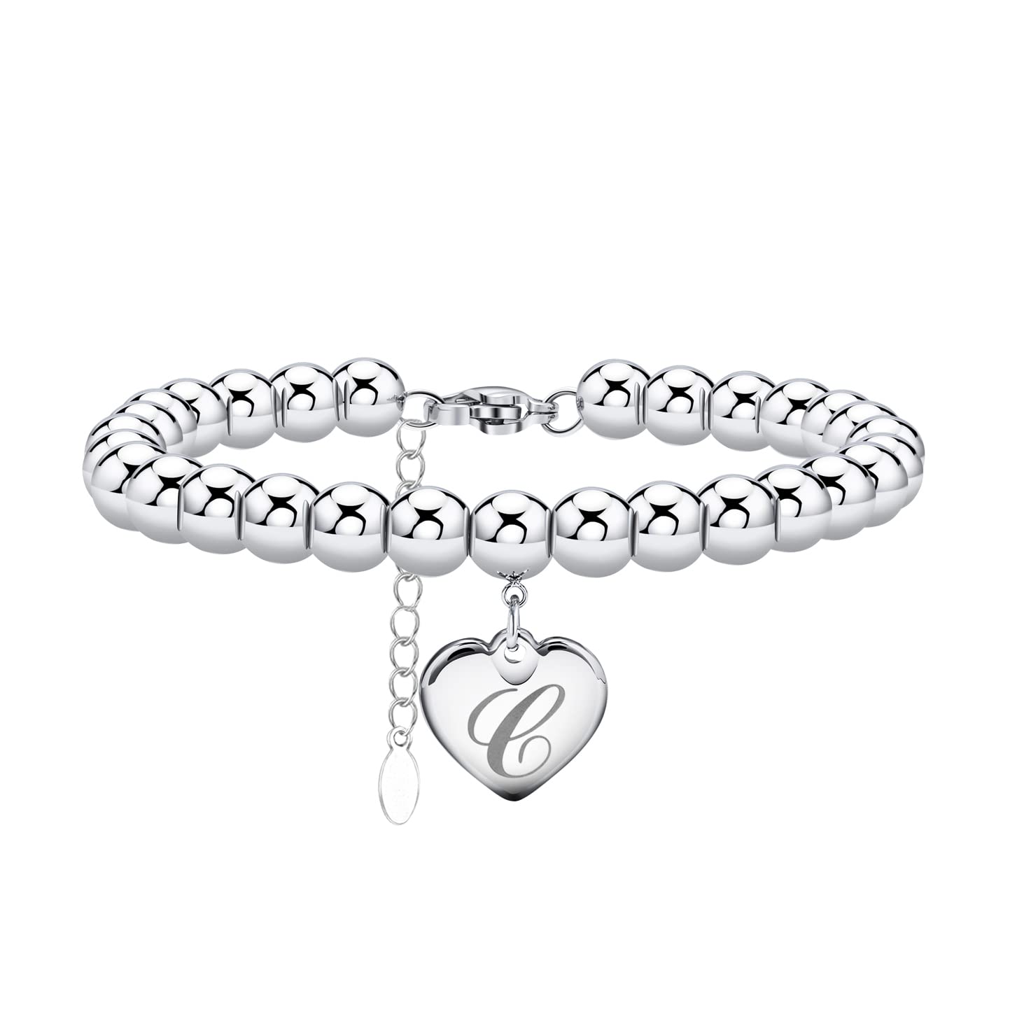 Monily Initial Bracelet for Women Heart Tag Bead Bracelet Letter C Bracelets Birthday Gifts