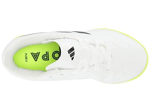 adidas Copa Pure.4 Indoor Sneaker, White/Core Black/Lucid Lemon, 1 US Unisex Little Kid