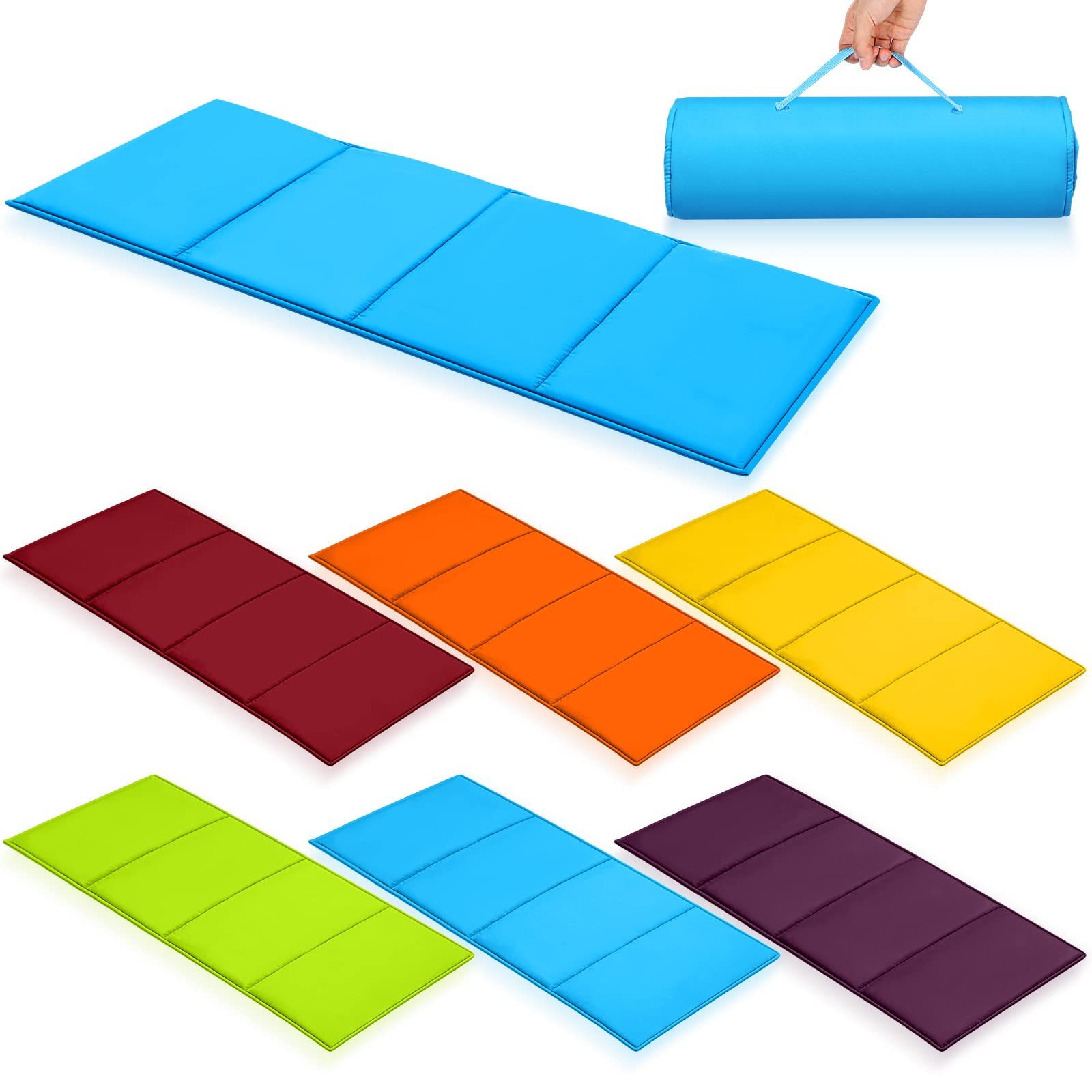Sintuff 6 Pieces Nap Mats for Preschool 1.2'' Rollup Design Sleeping Mats for Kids Daycare Toddler Mats Carry Handle with Straps Closure 4 Section Folding Rest Mats for Classroom Floor, 6 Colors