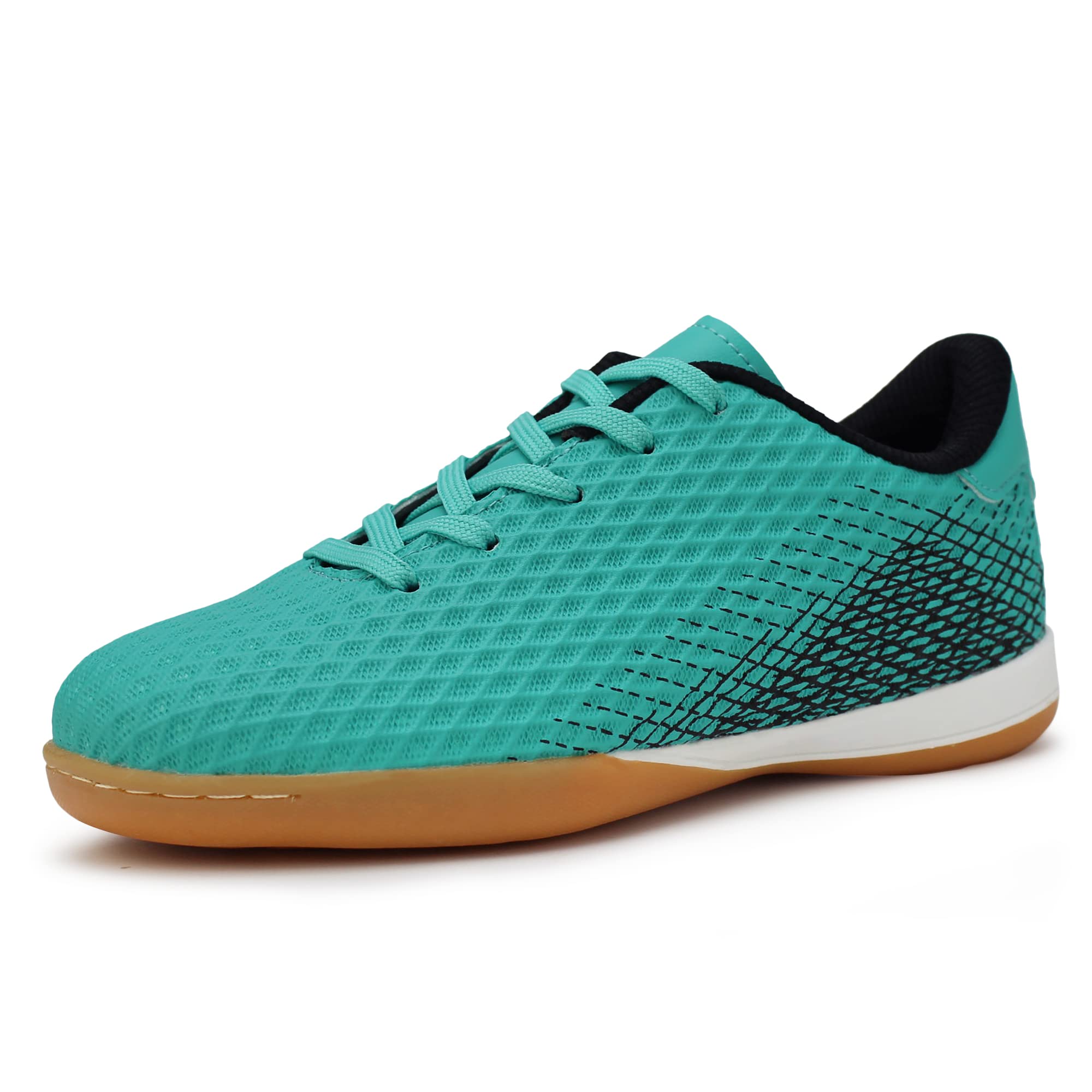 Hawkwell Unisex-Child Athletic Lace Up Boys Girls Indoor Trainer Soccer Shoe (Toddler/Little Kid/Big Kid), Green PU, 2 M US