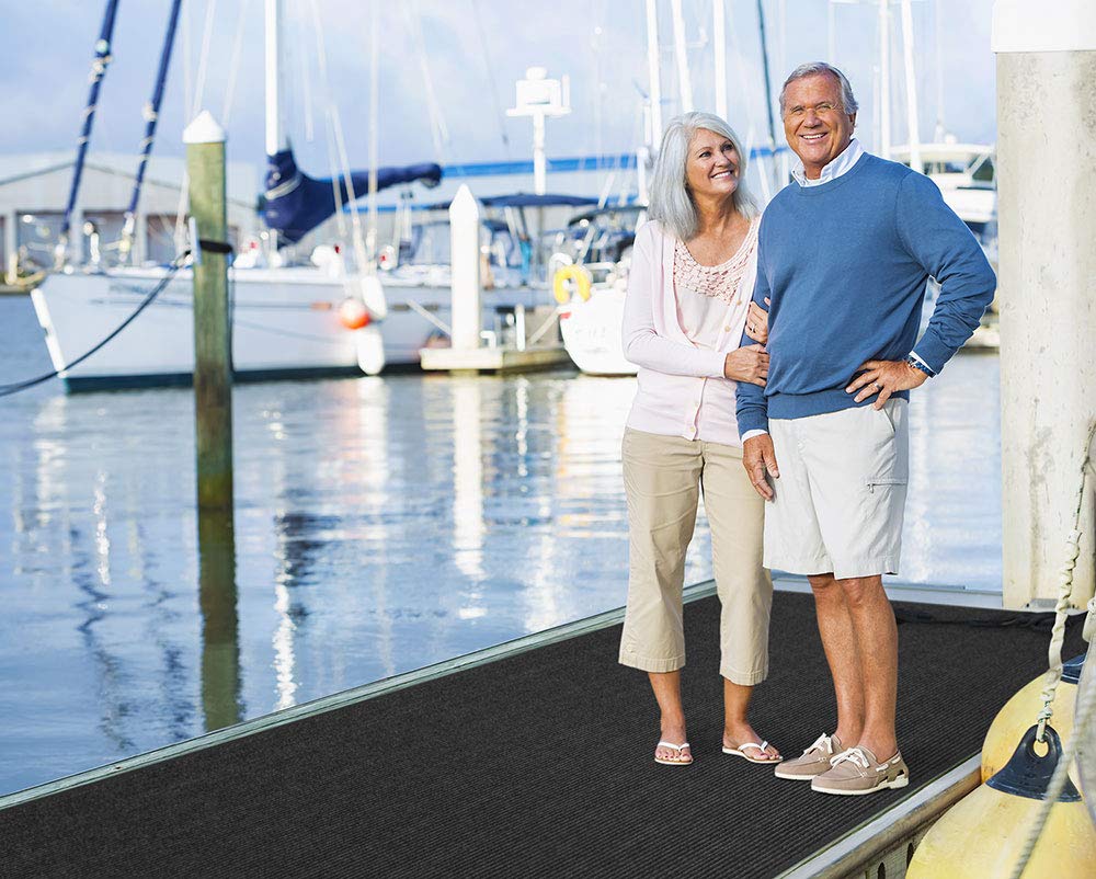 House, Home and More Indoor Outdoor Double-Ribbed Carpet Runner with Skid-Resistant Rubber Backing - Smokey Black - 4 Feet x 15 Feet