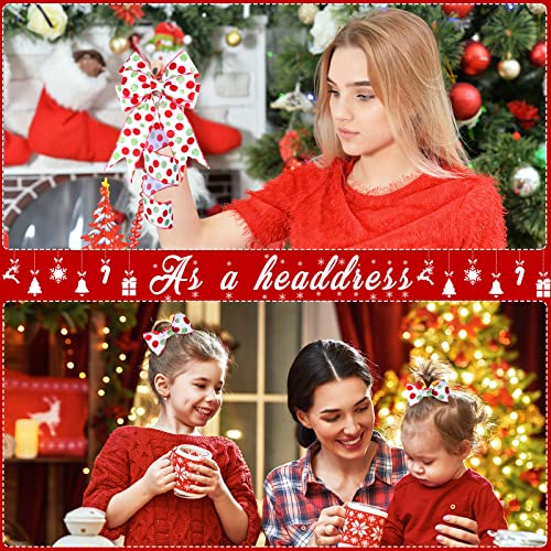 4 Rolls 24 Yard Christmas Green Red Dot Ribbons, 4 Sizes Glitter Wired Edge Ribbons Burlap Polka Dot Ribbon Wide Christmas Ribbon for DIY Craft Bows, 6 Yard Per Roll (White)