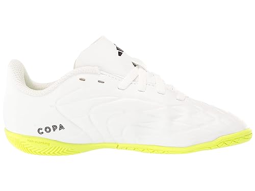 adidas Copa Pure.4 Indoor Sneaker, White/Core Black/Lucid Lemon, 1 US Unisex Little Kid