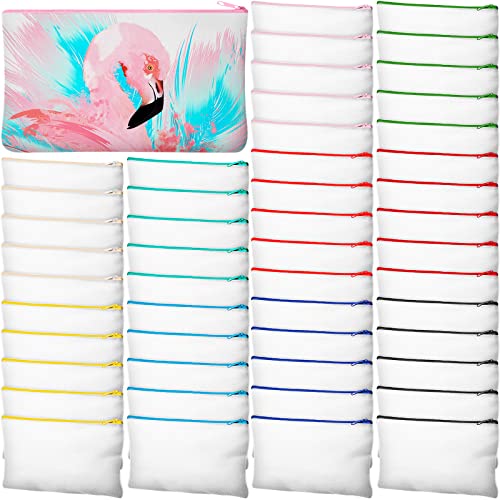 50 Pieces Sublimation Blank Canvas Makeup Bags Bulk Blank DIY Heat Transfer Cosmetic Makeup Bags Canvas Pen Case Pencil Bags Clear Sublimation Blank Pouch with Zipper (Mixed Colors, 7 x 4.3 Inch)