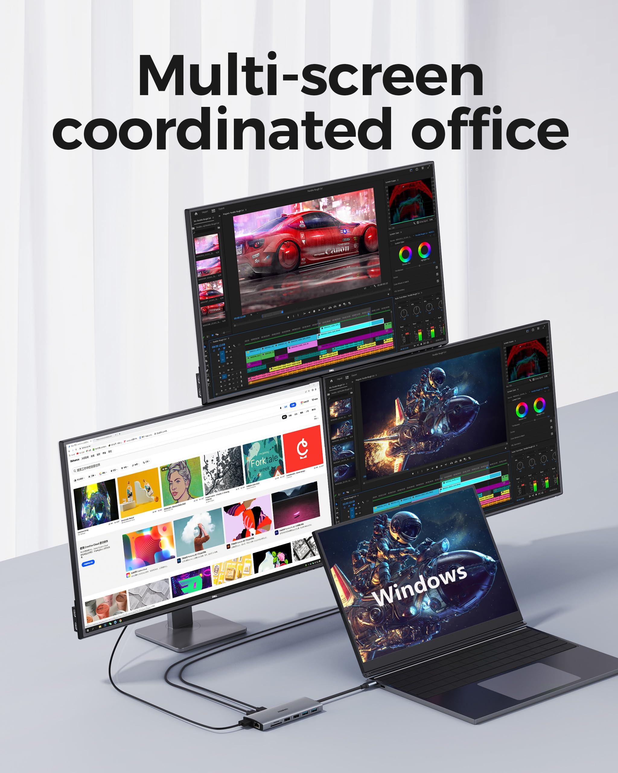 USB C Docking Station 3 Monitors 4K@60Hz, 14-in-1 Laptop Docking Station with 2 HDMI 4K@60Hz, DP 8K@30Hz/ 4K@144Hz, 3 USB 3.0, 2 USB 2.0, RJ45, Audio, PD 100W, USB-C HUB for Windows Laptop Accessories