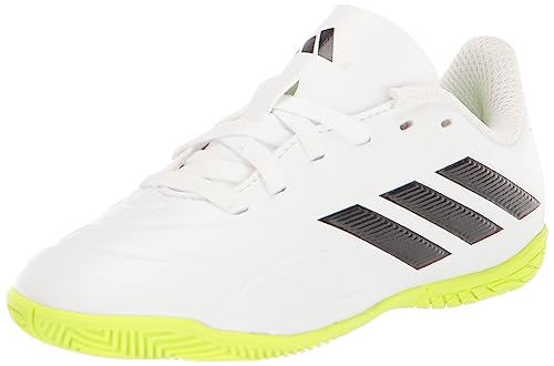 adidas Copa Pure.4 Indoor Sneaker, White/Core Black/Lucid Lemon, 1 US Unisex Little Kid