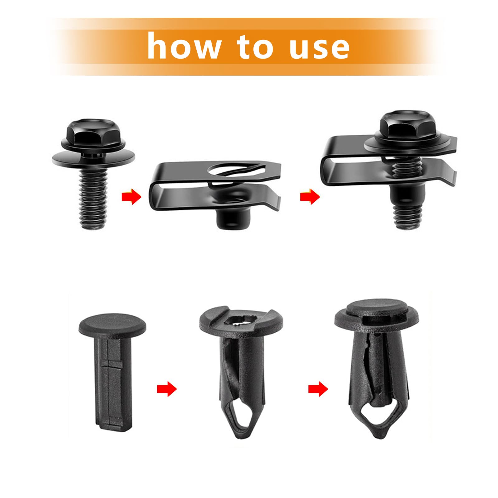 Ajxn 35 PCS Under Engine Cover Splash Guard Bolts, Car Bumper Fender Lining Rivets Nylon Push Clips, Push Metal U-Clip Retainers, Product Compatible with Cars, Trucks, Vans, SUVs, Trailers (Black)
