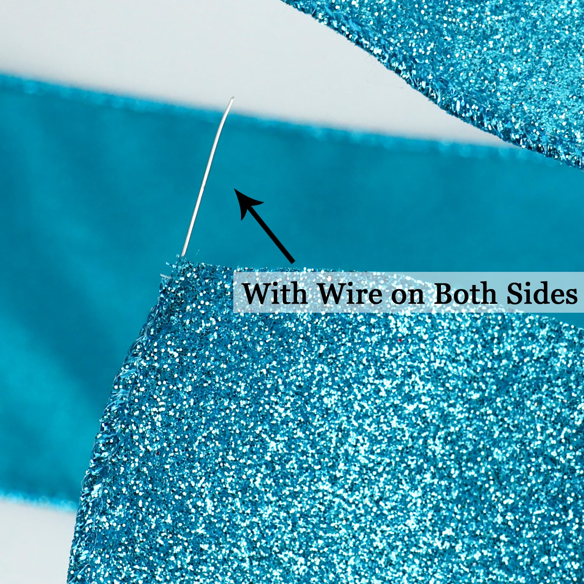 HUIHUANG Turquoise Christmas Ribbon 2-1/2" Sparkle Metallic Glitter Wired Ribbon for Tree, Bows Making, Wreath Supplies, Gift Wrapping, Garland, Home Decor, Crafts -10 Yards